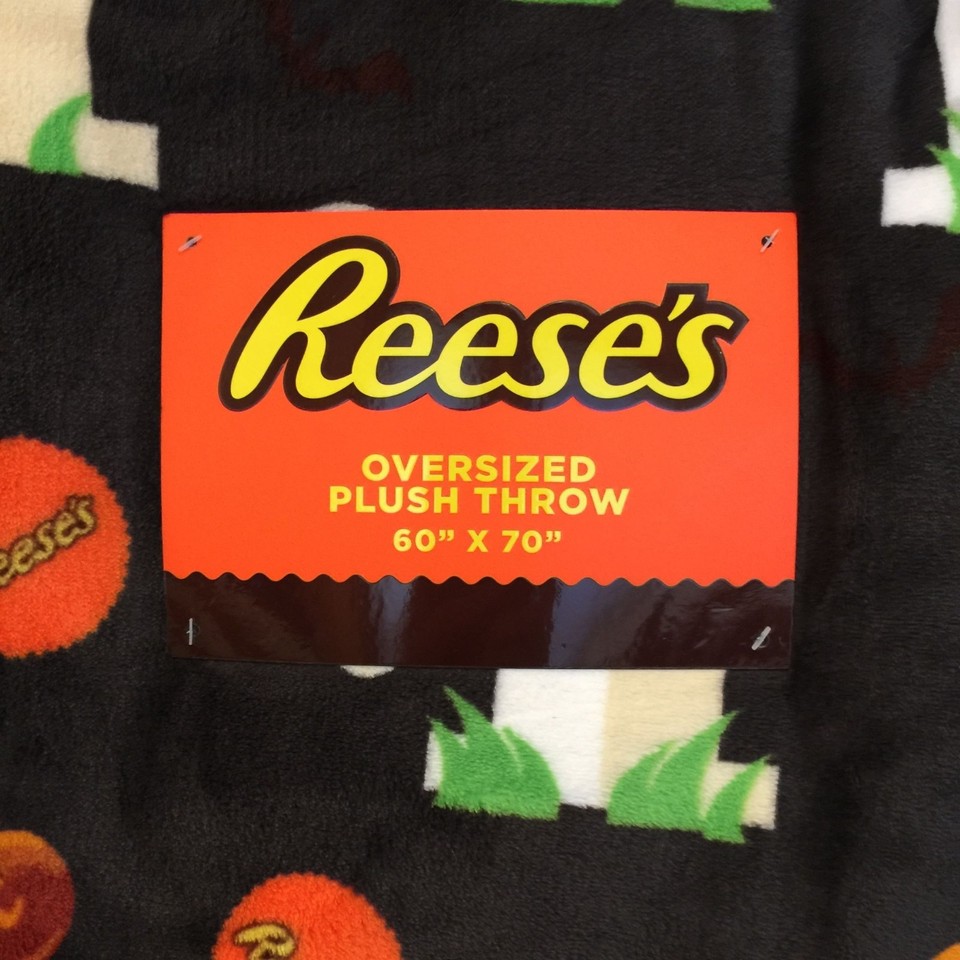 REESE'S Halloween Candy Oversized Plush Throw 60" x 70" Ghost RIP Jack ...