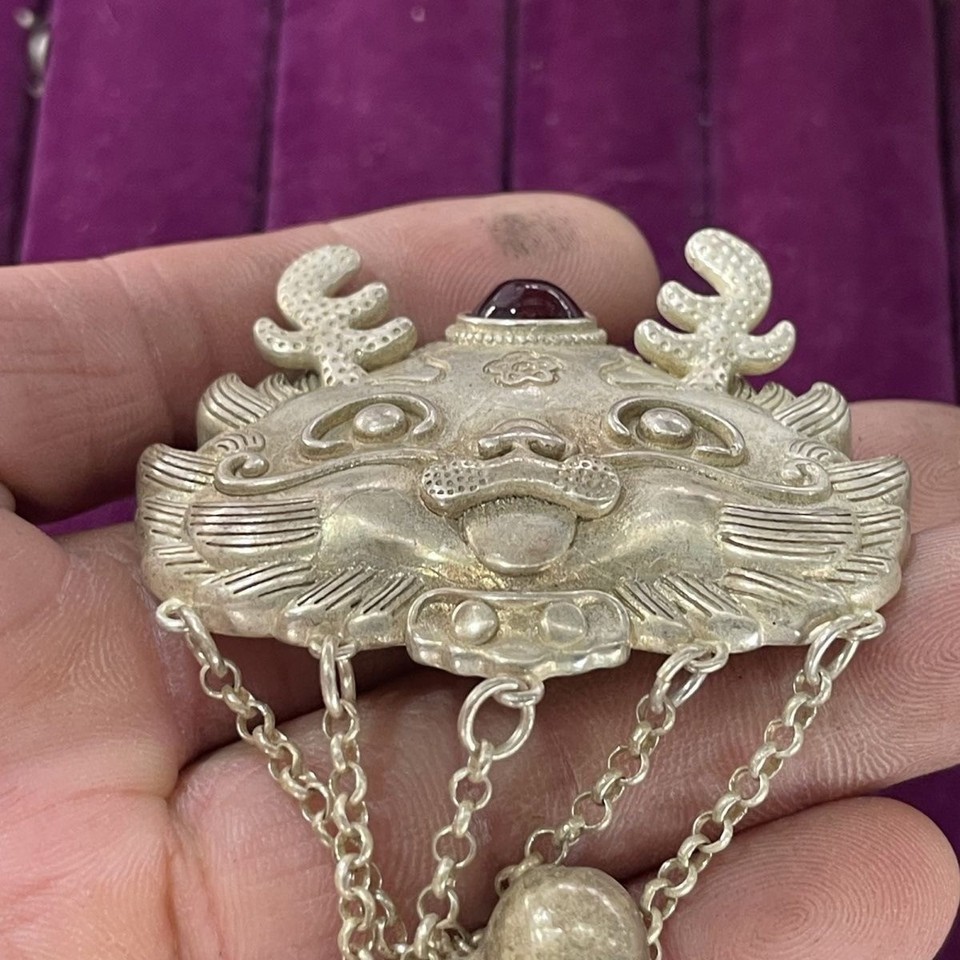 Collect Antique China silver gemstone pendant Gem Jewelry pendant jade ...