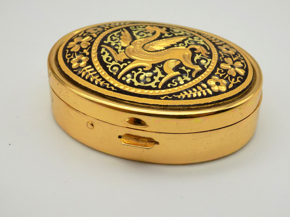 Vintage Damascene Gold Tone Pill Box Dragon Orante Trinket | eBay