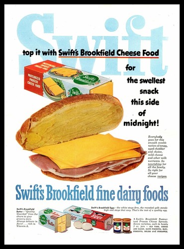 1951 Swift's Brookfield Cheese Food Block "The Swellest Snack" Vintage ...