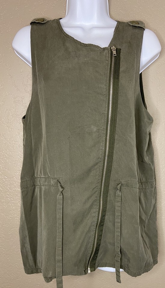 Pixley Stitch Fix Sz M Olive Green Asymmetrical Zipper Drawstring Vest ...