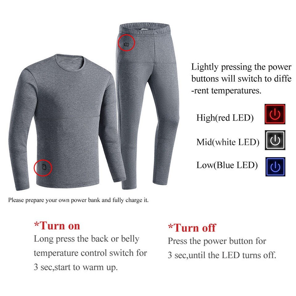 USB Electric Heated Underwear Men Woman Thermal Pyjamas Winter Long ...