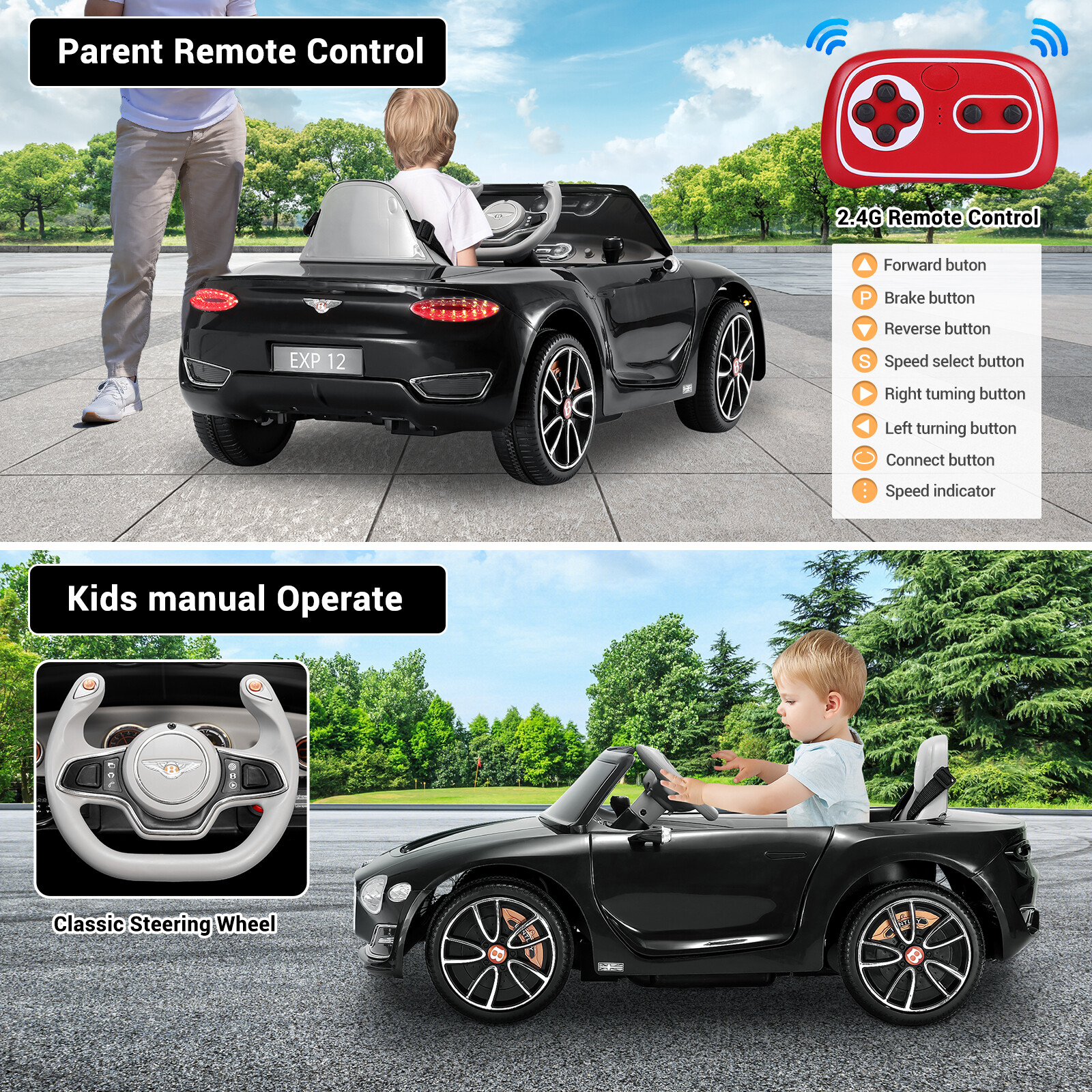 Red 12v 3 Speed Kids Ride on Car Electric Battery Wheel Remote Control ...