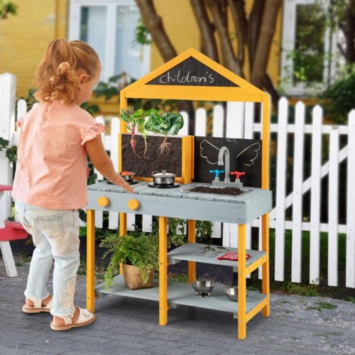 Kids Outdoor Kitchen with Planter Rotating Faucet and Removable Sink 2 ...
