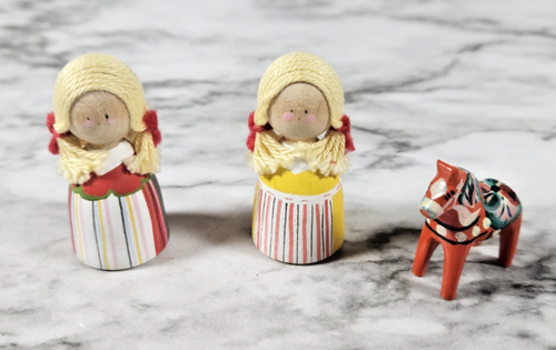 Vtg Miniature Sweden Peg Doll Ellerberg Painted Dala Horse Wooden Tiny ...