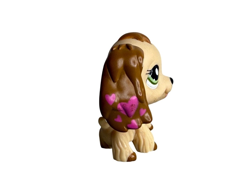 Authentic Littlest Pet Shop 1963 Cocker Spaniel RARE Dog Tan Pink Heart ...