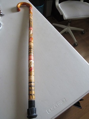 WOODEN WALKING CANE STICK 37" TALL AZTEC DESIGN HAND ENGRAVED z ...