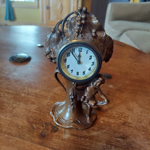 Vintage Art Nouveau Wind Up Desk Clock Cherub 7-1/4" Tall Brass and ...