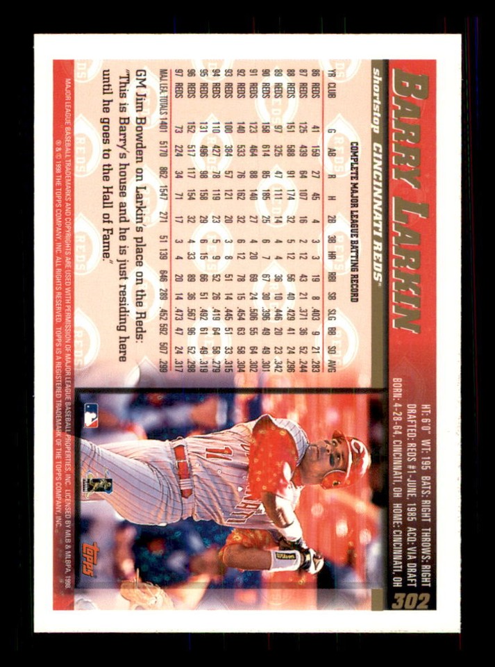 1998 Baseball Topps Barry Larkin Cincinnati Reds #302 | eBay