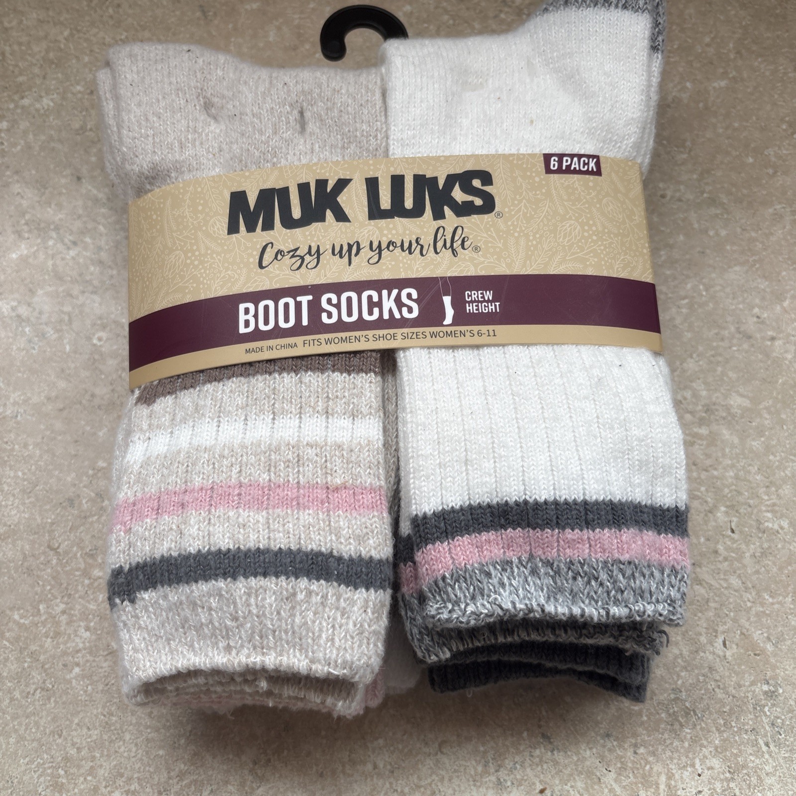 Muk Luks 6-Pack of Crew Height Cozy Women's Boot Socks -shoe size 6 -11 ...