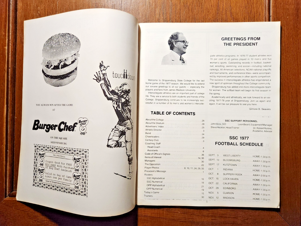 1977 SHIPPENSBURG STATE vs JAMES MADISON UNIVERSITY Football Program ...