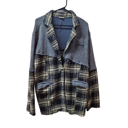 POL 2 button plaid color block shacket fall autumn jacket womens size ...