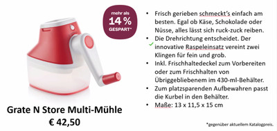 TUPPERWARE Chef Mahl-Chef Grate N Store Multi-Mühle Reibe Nüsse ...