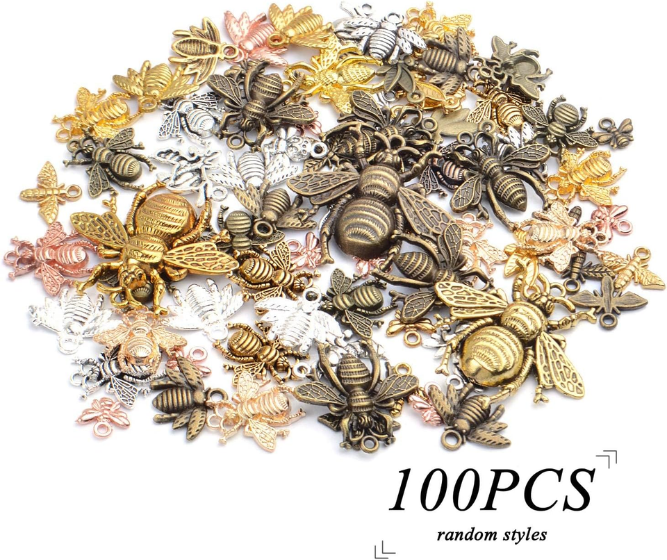 100G Alloy Bee Charm Mixed Honey Bee Pendant Charms Vintage Insect ...