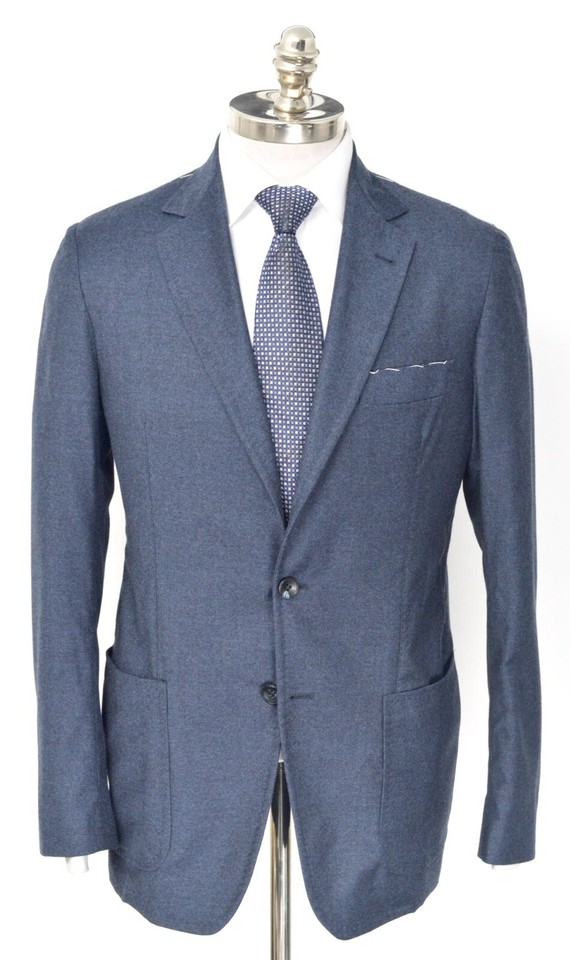 NWT KITON KIRED Submariner Blue Mélange Lt Flannel Wool Suit 40 R (EU ...