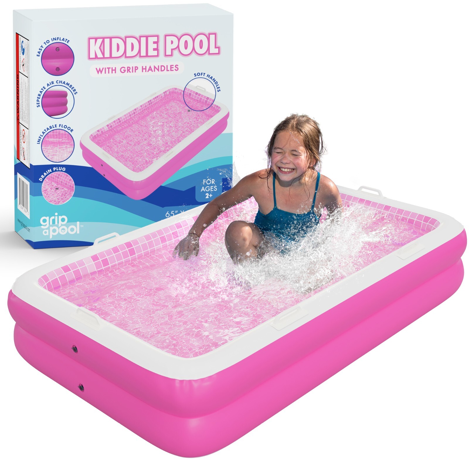 Small Shallow Inflatable Kiddie Pool 65"x39"x10" Plastic Water Pool ...