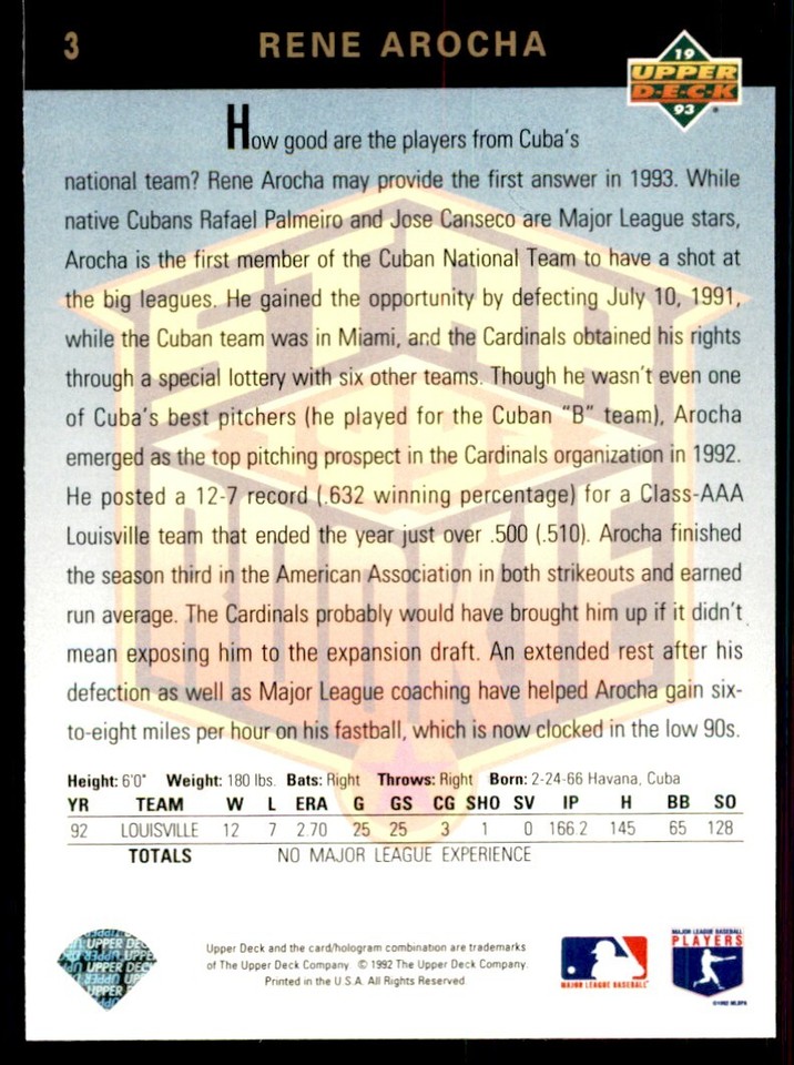 1993 Upper Deck Rene Arocha Baseball Cards #3 | eBay