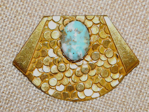 Miriam Haskell Vintage Gold Turquoise Brooch-Pin Signed | eBay