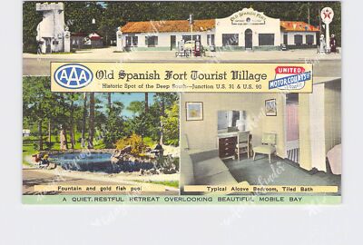 PPC Postcard AL Alabama Mobile Old Spanish Fort Tourist Village Texaco ...