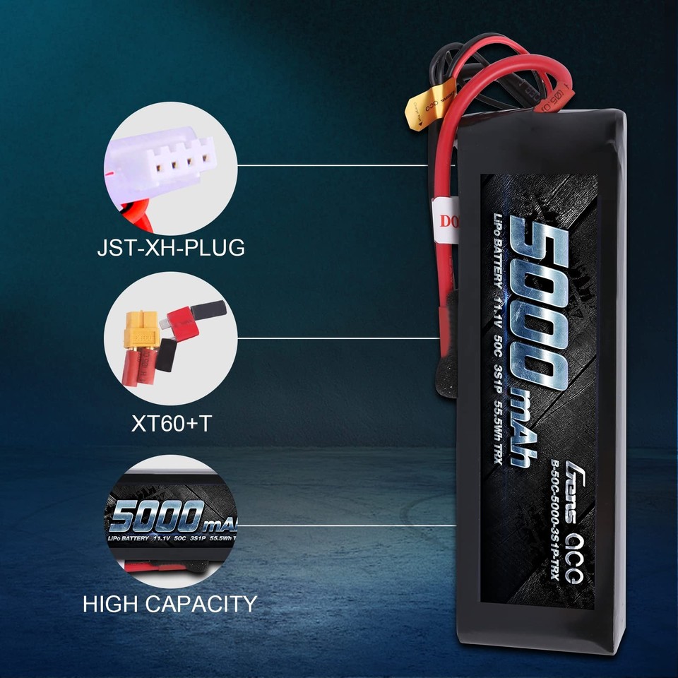 5000mAh 11.1V 3S 50C 3 Cell LiPo Battery Pack with XT60 and T Plug ...