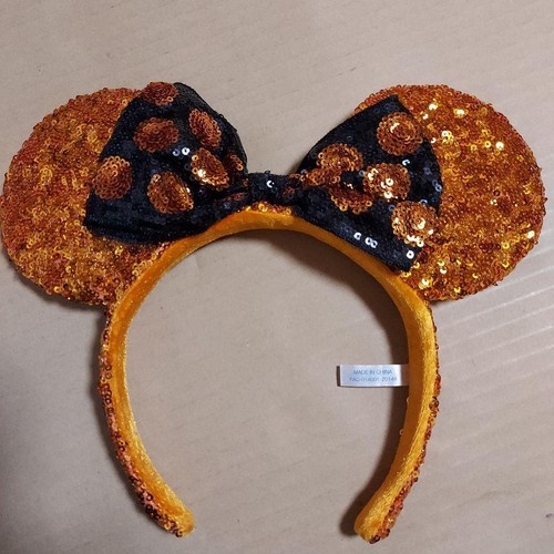 TOKYO Disney Minnie Mouse Orange Sequin Ears w/Bow Halloween Headband ...