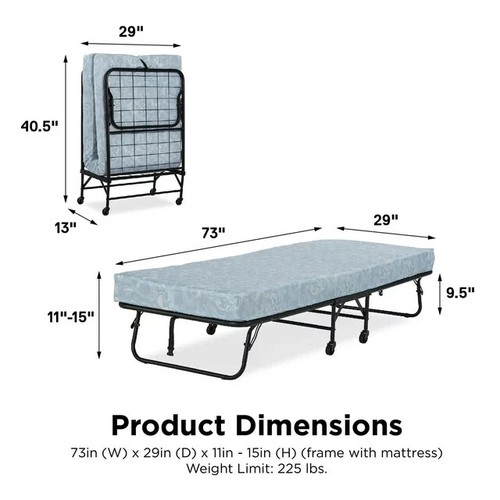 FOLDING BED Cot 4" Foam Mattress Guest Roll Away Camping Portable ...