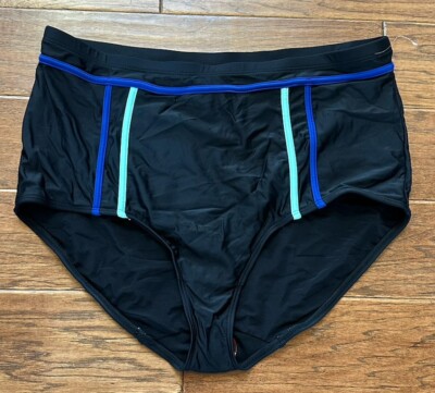 Swim By Cacique Women Bikini Swim Brief Black With Blue Aqua Lines Plus ...