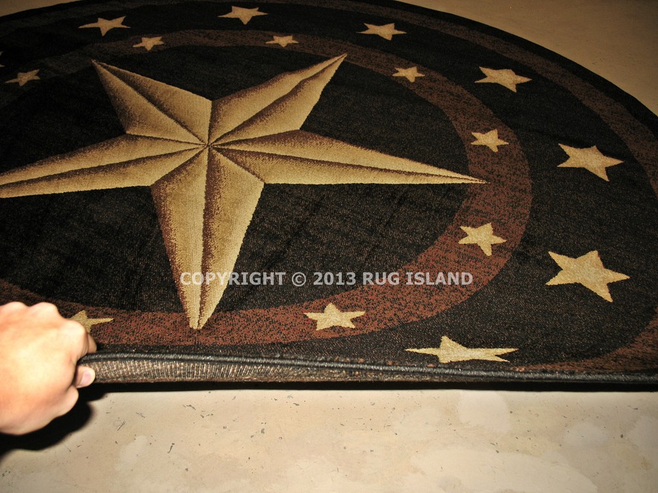 Round Texas Star Rustic Cowboy Western Black Brown Area Rug **Free ...