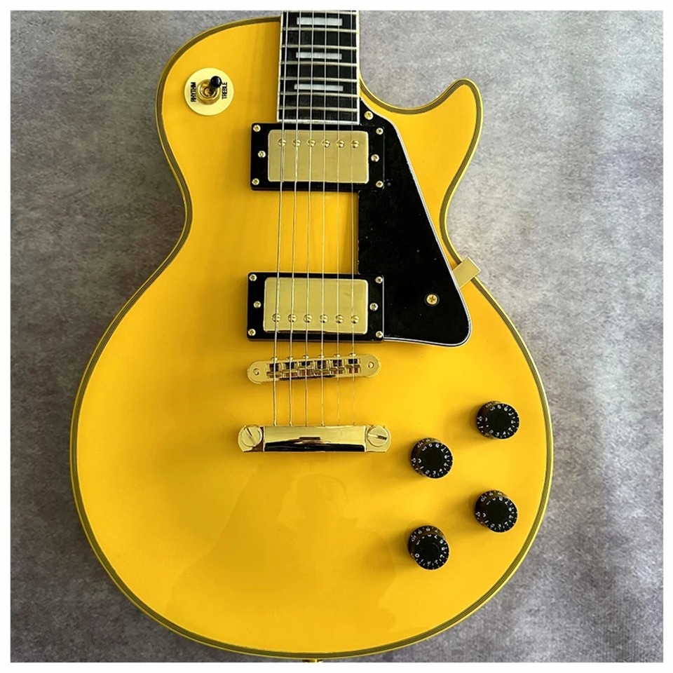 LP Yellow Handmade Electric Guitar Gold Parts Black Pickguard High ...