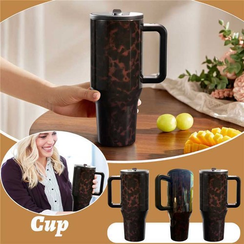 Tortoise Shell 40oz Traveler Handle Stainless Steel Thermos Cup Car ...