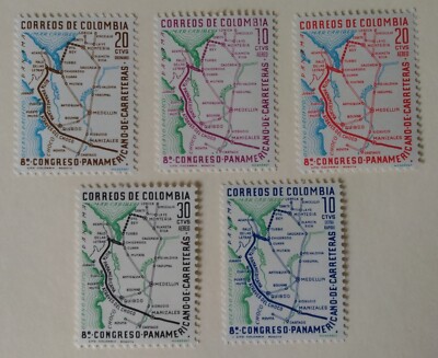 Colombia Post, Airmail & Rapido Airmail Stamps, 1961, sc#726, C390-93 ...