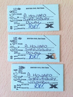 3 X Railway TicketS; ( SHREWSBURY TO, ) FE-3, | eBay