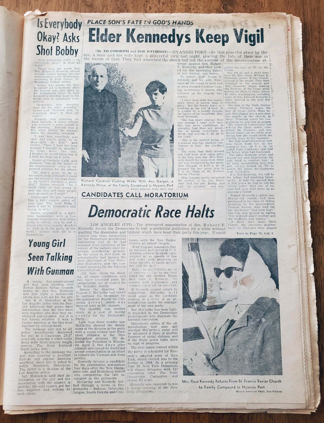 3 Boston Record American Newspapers RFK Assassination June 6 7 & 10 ...