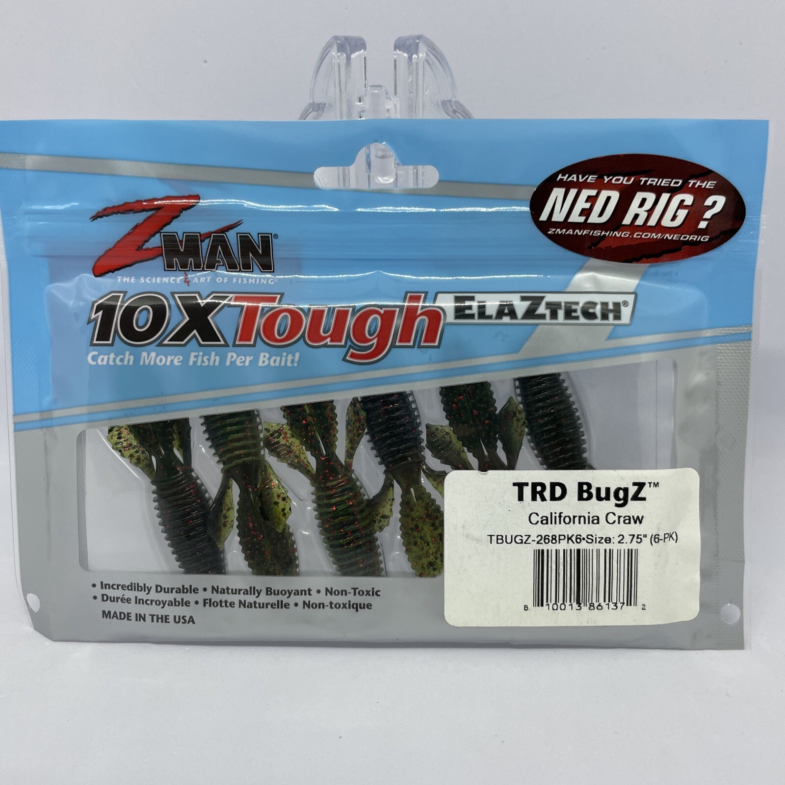 Z-Man ElaZtech TRD Bugz 2.75"California Craw 6 Pack TBUGZ-268PK6 Ned ...