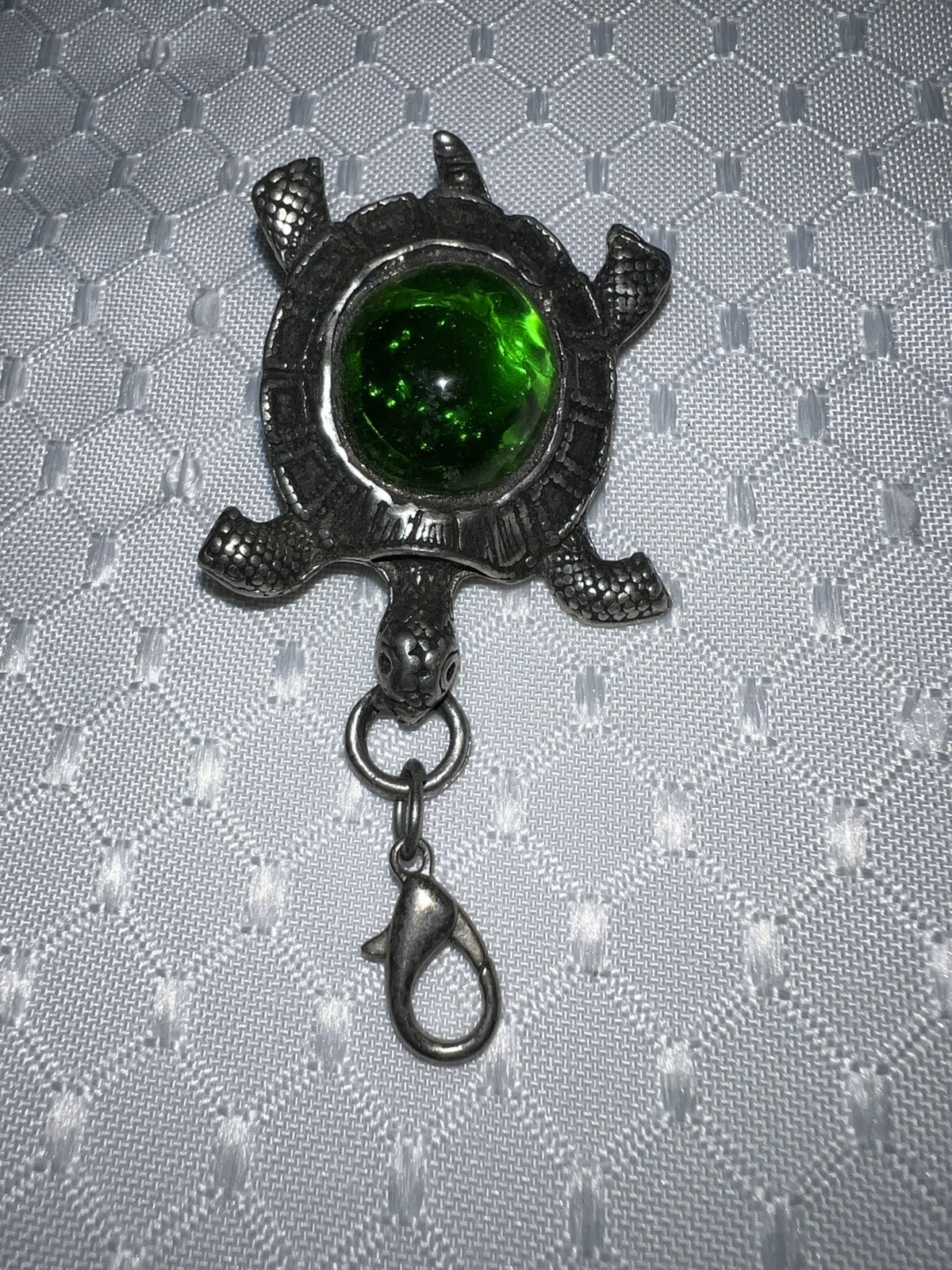 GREEN GLASS GEM CENTER SHELL BOX SEA TURTLE PEWTER P… - Gem