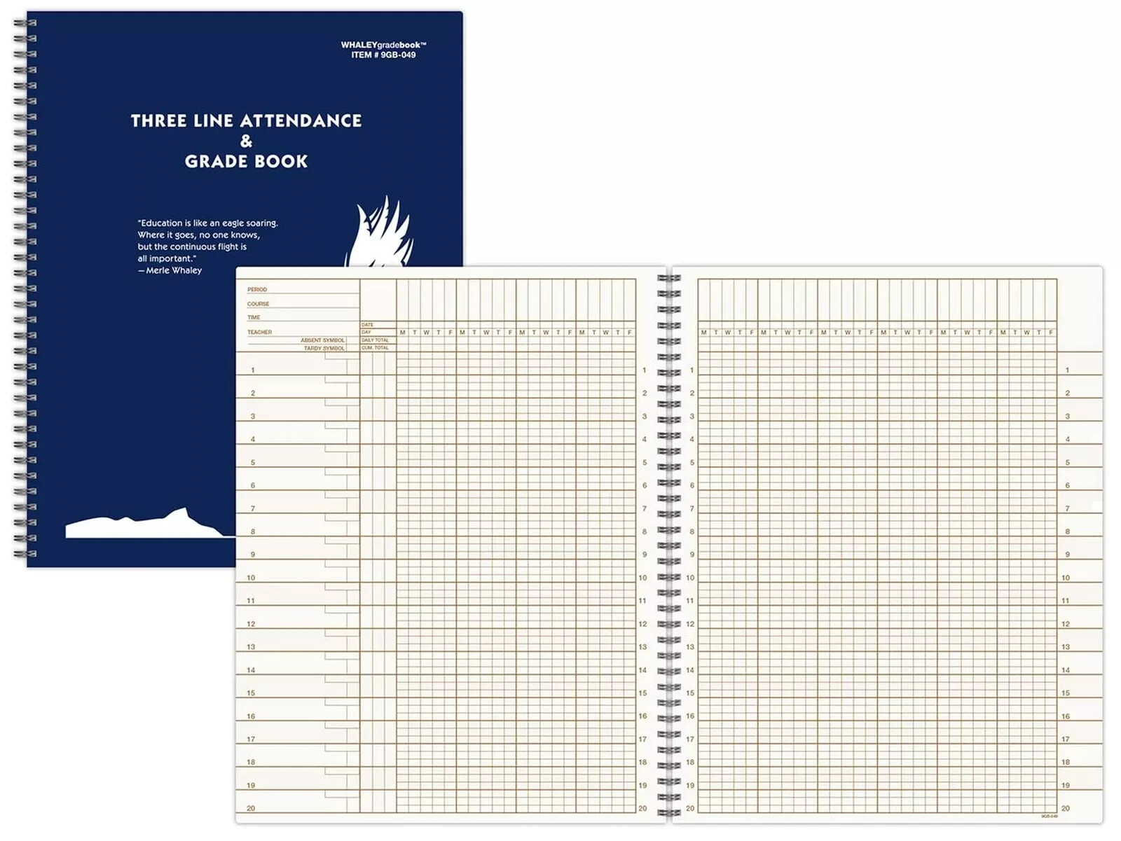 Whaley Gradebook (9 x 12 inches) 3-Line Grade Record Book, Four 10-Week ...