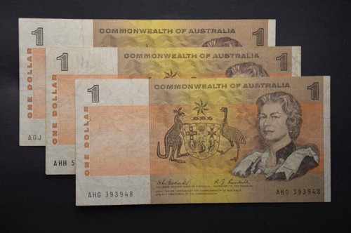 Australian 1968 $1 Coombs-Randall R72 RAREST Signature Banknotes x 3 ...