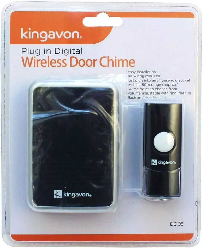 Wireless Door Bell Plug In Chime Digital Black 80m Range Push Button ...