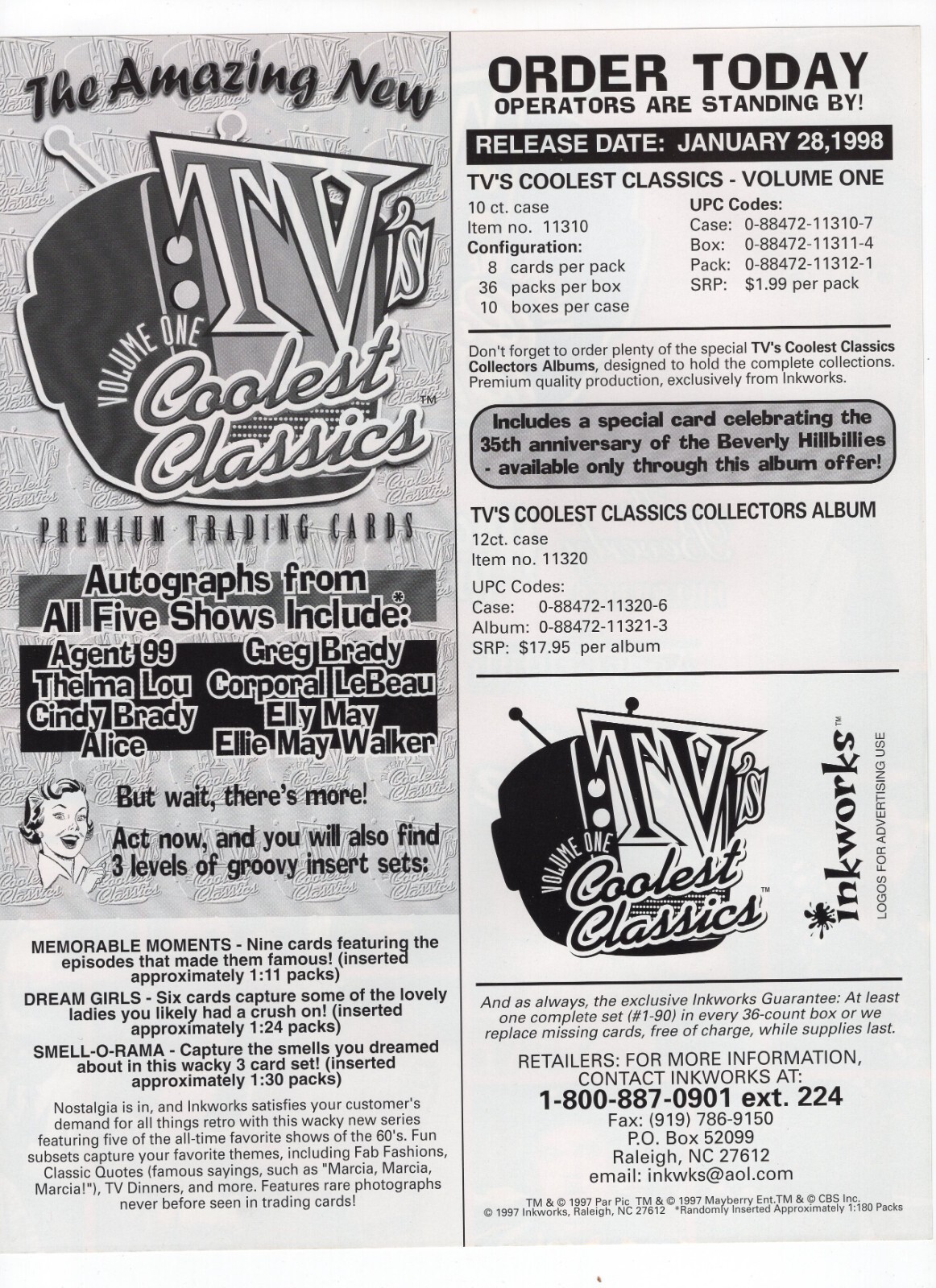 ORIG 1997 INKWORKS DEALER PROMO SHEET - TV'S COOLEST CLASSICS ...