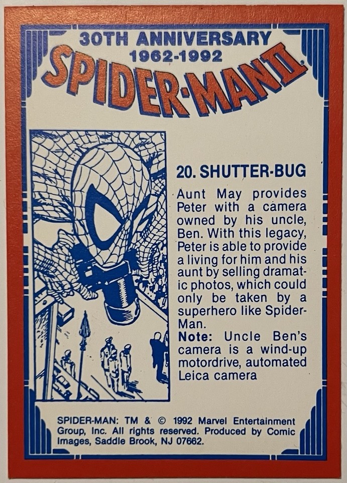 1992 Marvel Spider-Man II 30th Anniversary #20 Shutter-Bug card — PSA ...