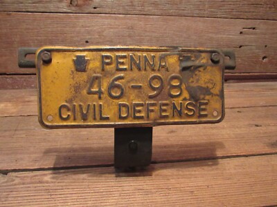 Vintage Pennsylvania Civil Defense License Plate With Bracket ...