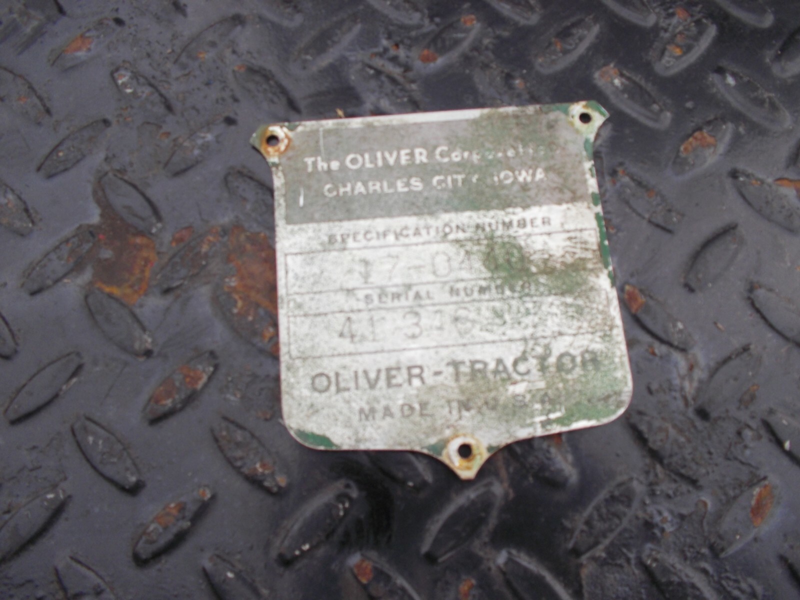 Oliver Super 77 Diesel tractor ORIGINAL serial plate tag S77D 41 346 ...