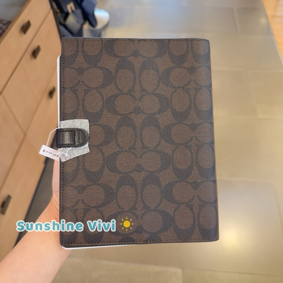 NWT Coach Snap Notebook cz198 Walnut Black Signature Canvas/Smooth ...