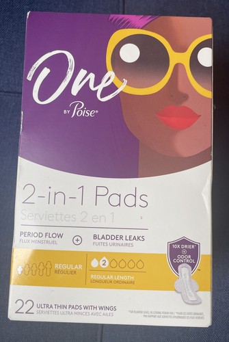 ONE 2-in-1 Pads Period Flow/Bladder Leaks 22 Ultra Thin 10x Drier Odor ...