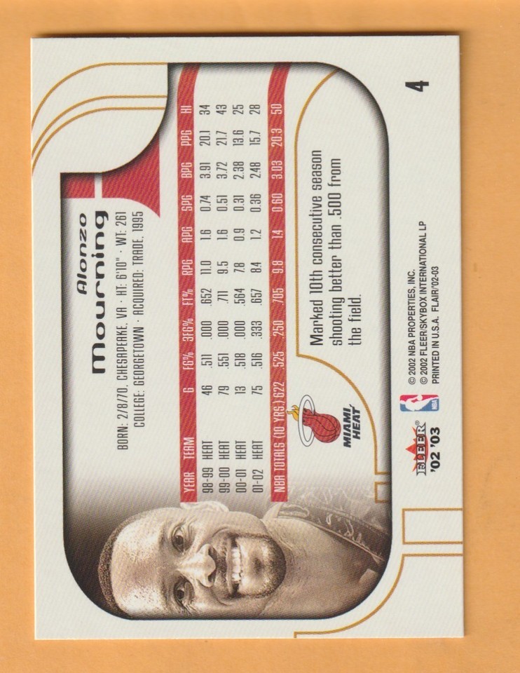 Alonzo Mourning Miami Heat 2002-03 Flair #4 HOF Georgetown Hoyas | eBay