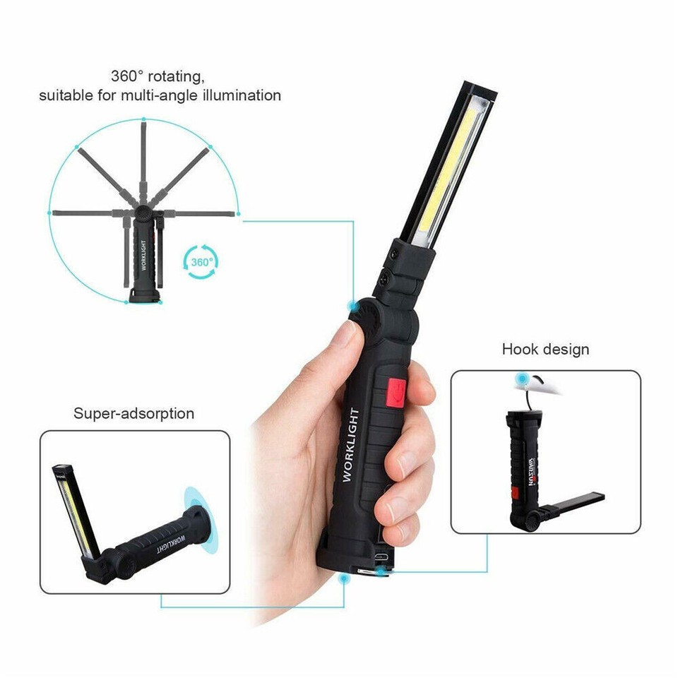 Rechargeable LED COB Work Light Mechanic Flashlight Lamp Magnetic Base ...