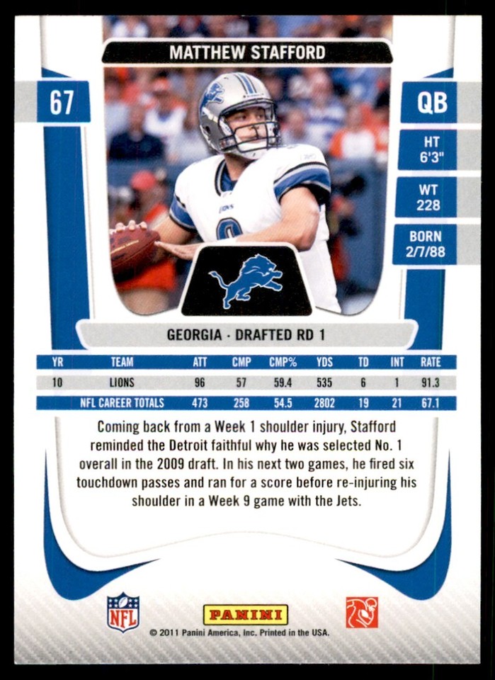 2011 Panini Prestige. Matthew Stafford Football Cards #67 | eBay