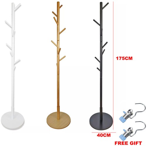Wooden Coat Stand Round Base Freestanding Hallway Coat Rack Tree 8 Hooks Hanger | eBay UK