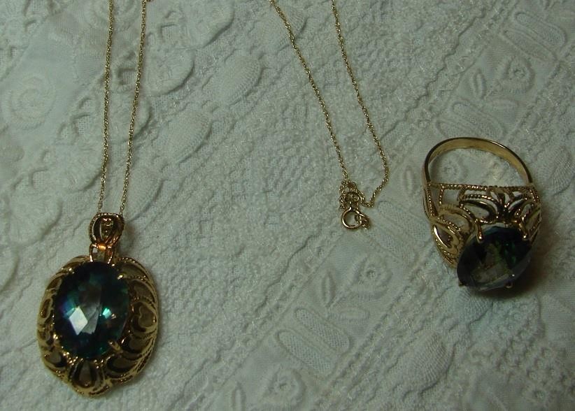 STUNNING MATCHING MYSTIC 10K RING & NECKLACE Exceptional Filigree ...