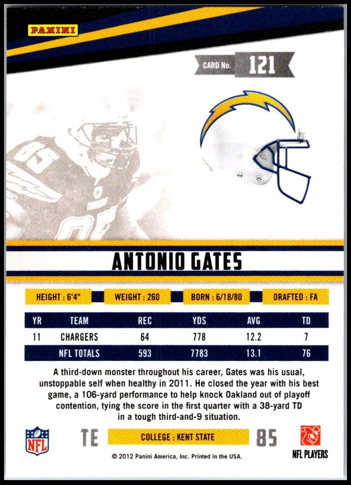 2012 Panini Rookies & Stars #121 Antonio Gates FREE SHIPPING! | eBay